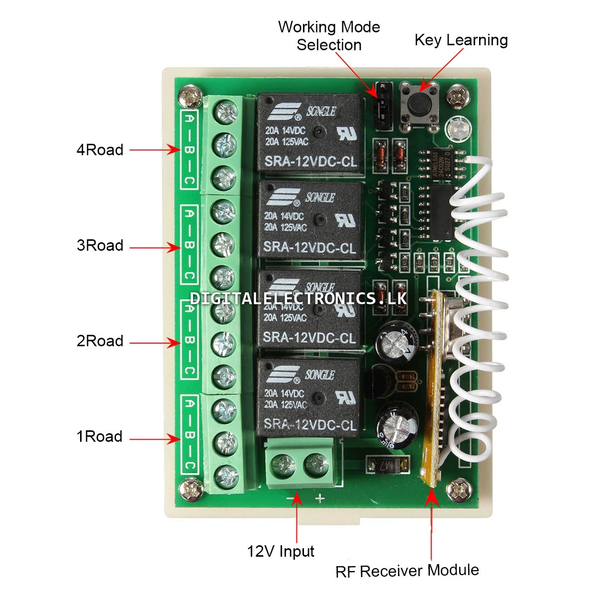 4 Channel Wireless RF Remote Control Relay Module – Digitalelectronics.lk